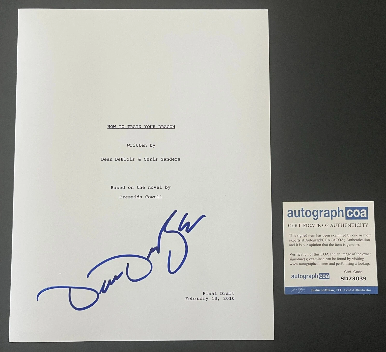 DEAN DEBLOIS SIGNED AUTOGRAPH HOW TO TRAIN YOUR DRAGON FULL SCRIPT w ...