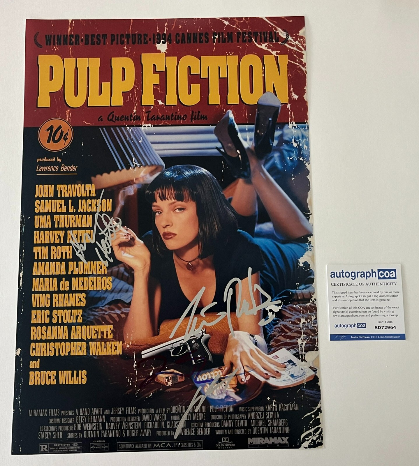 PULP FICTION QUENTIN TARANTINO TRAVOLTA +2 SIGNED 12x18 PHOTO wEXACT ...