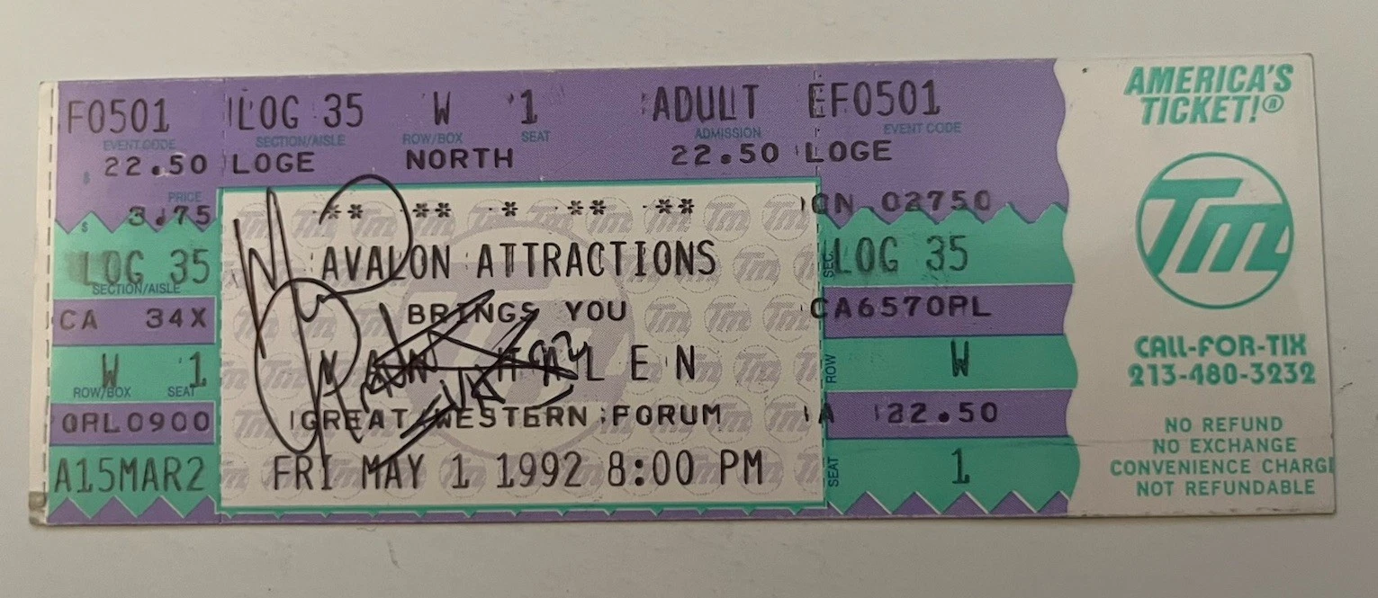 Michael Anthony Van Halen Signed Autographed Concert Ticket Stub BAS ...