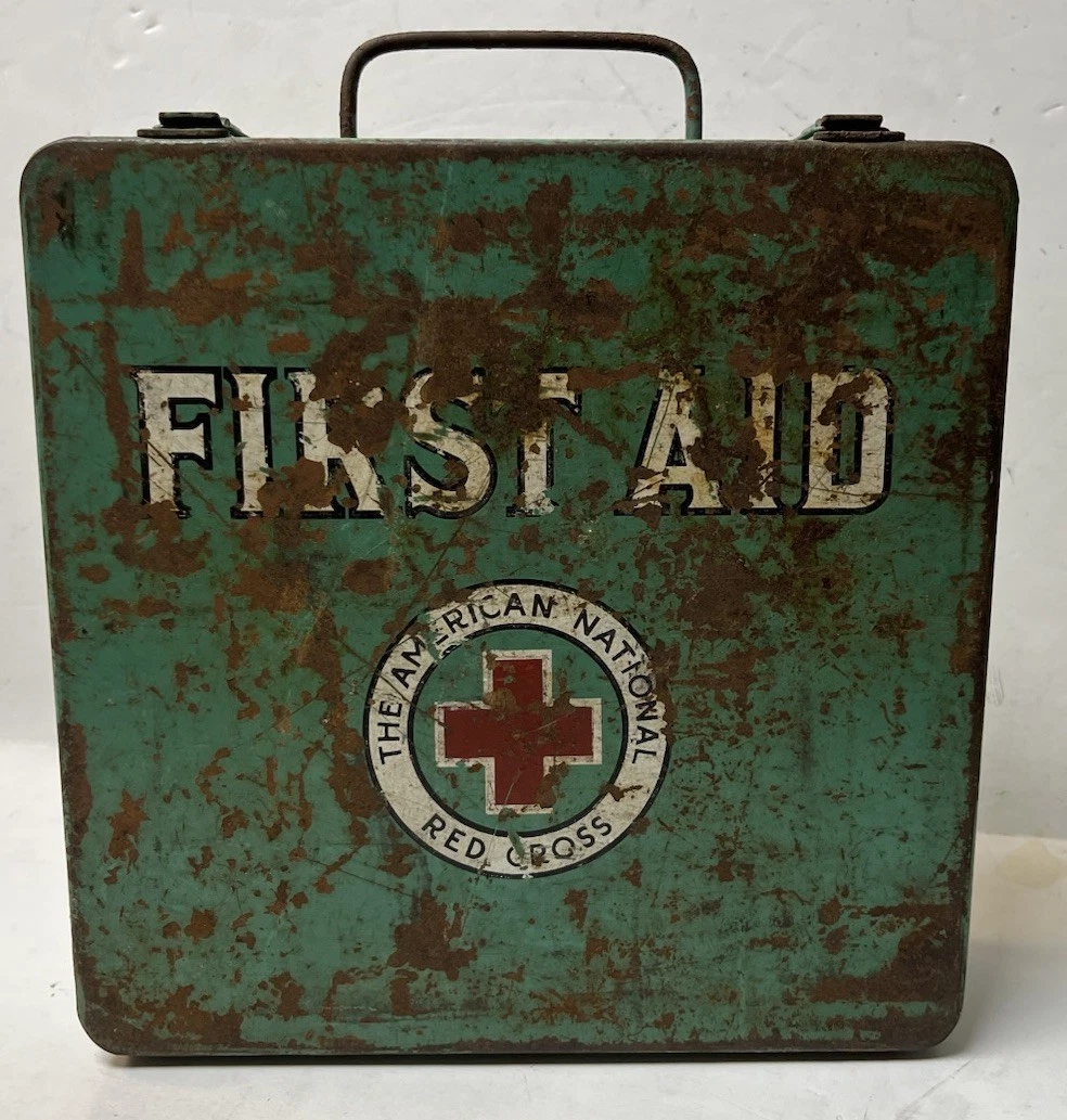Vintage 1950s American Red Cross First Aid Kit Metal Box W/ Aged Patina ...