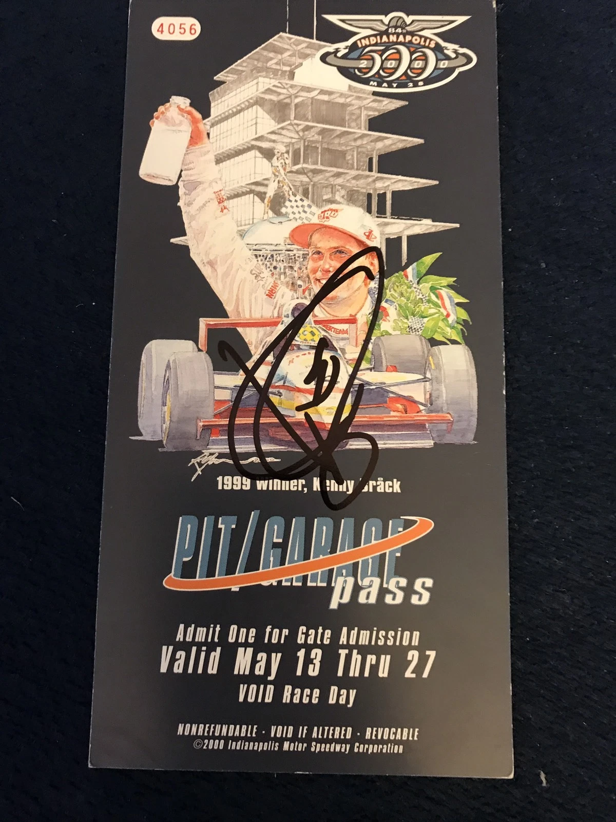 Kenny Brack 1999 Winner Signed Indianapolis Indy 500 Credential 2000 ...