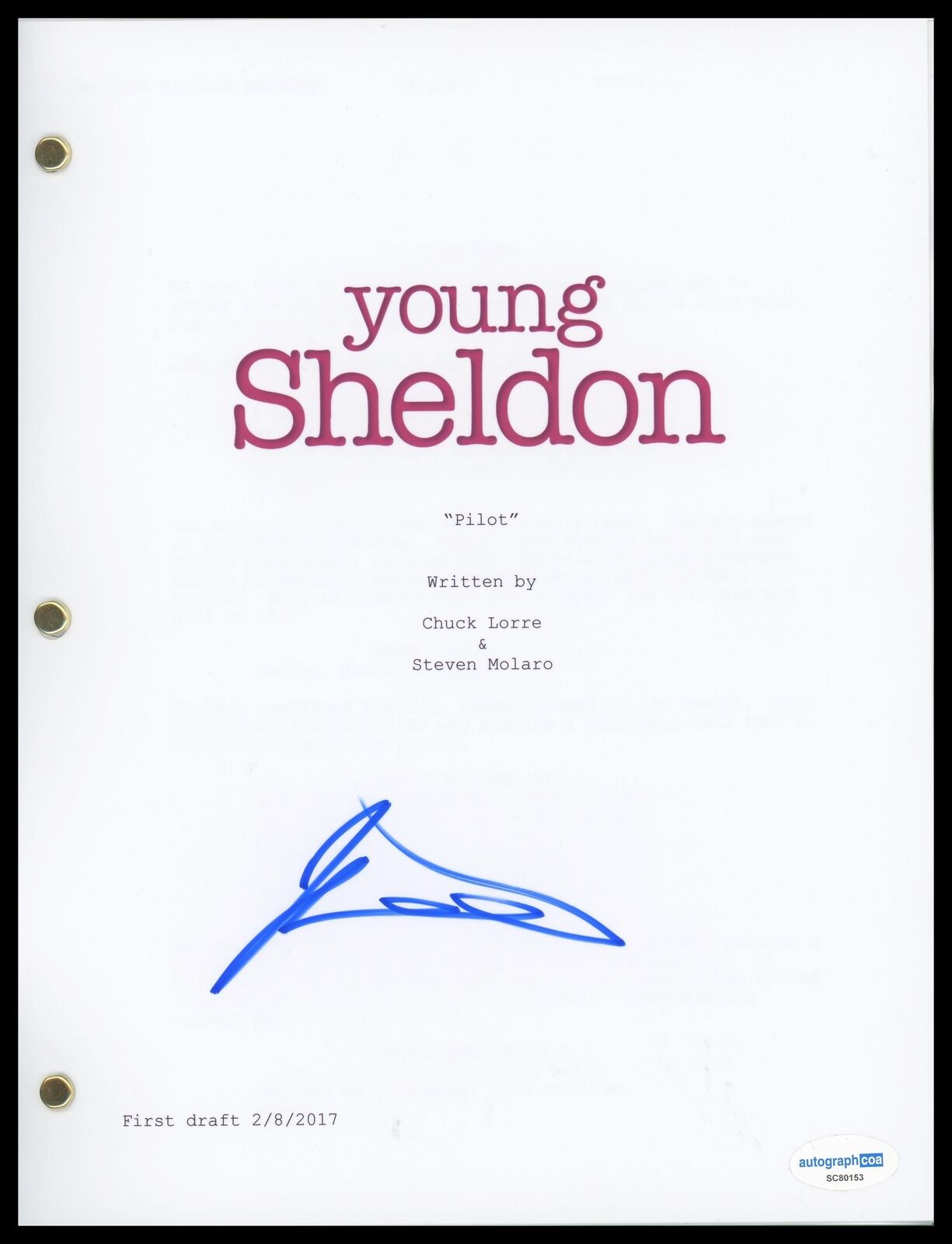 Iain Armitage "Young Sheldon" AUTOGRAPH Signed Full Pilot Episode ...