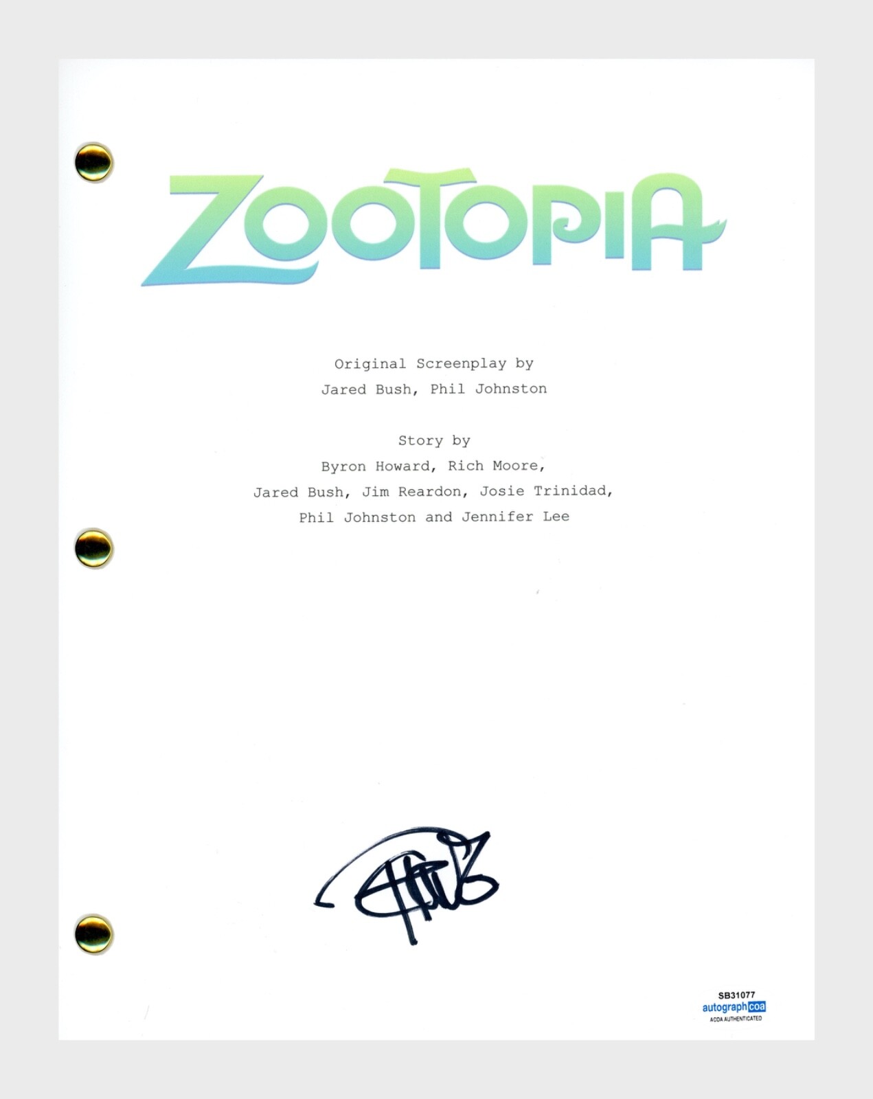Tommy Chong ZOOTOPIA Signed Autograph Movie Script Full Screenplay ACOA COA | Autographia