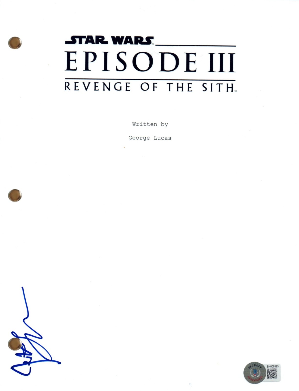 Jett Lucas Signed STAR WARS REVENGE OF THE SITH Autograph Movie Script ...