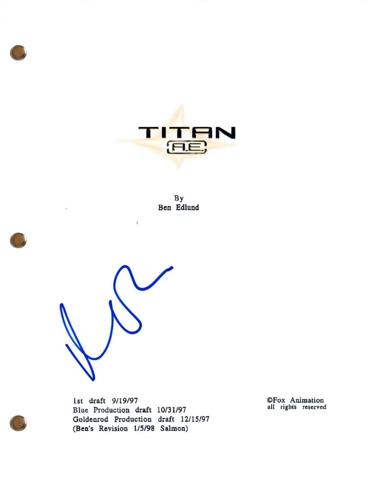 Matt Damon Titan A.E. Signed Autographed Movie Script Full Screenplay ...