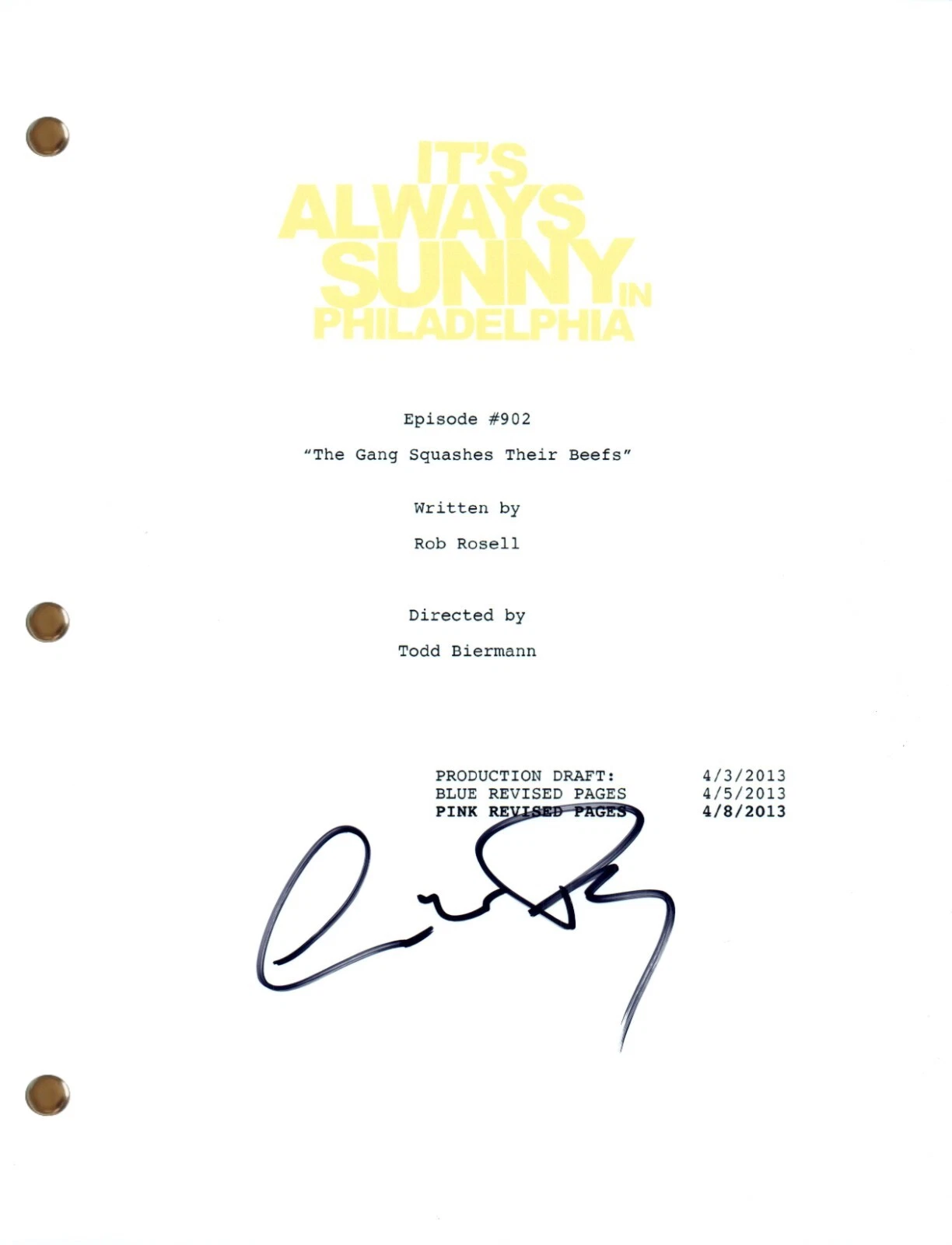 Charlie Day Signed It's Always Sunny in Philadelphia #902 Script ...
