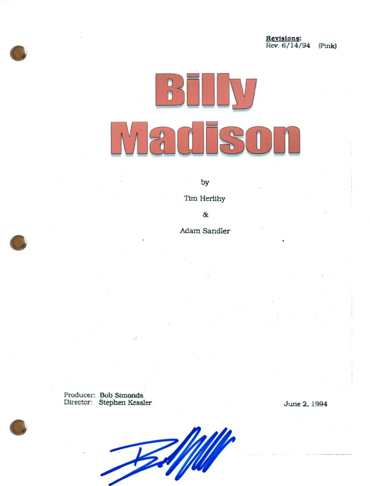 Bradley Whitford BILLY MADISON Signed Autograph Movie Script Full ...