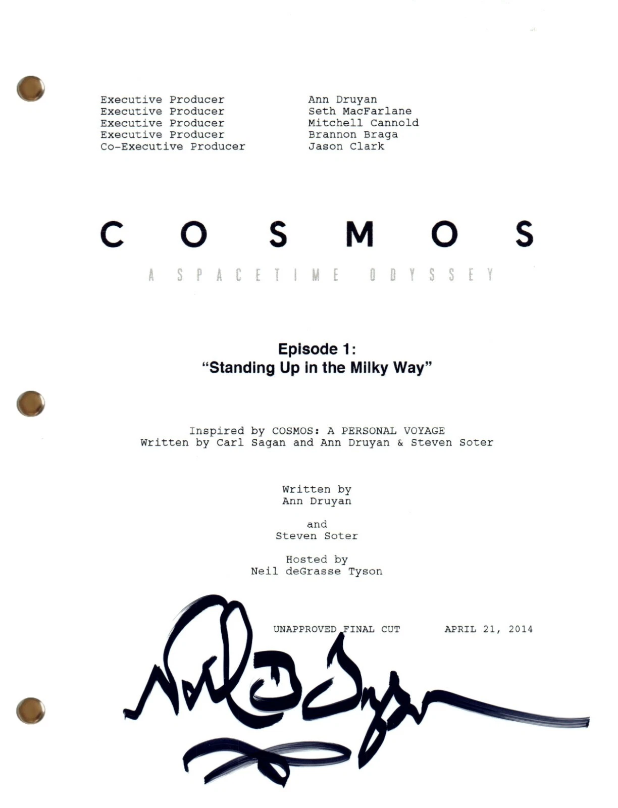 Neil deGrasse Tyson Signed COSMOS A SPACETIME ODYSSEY Full Episode ...