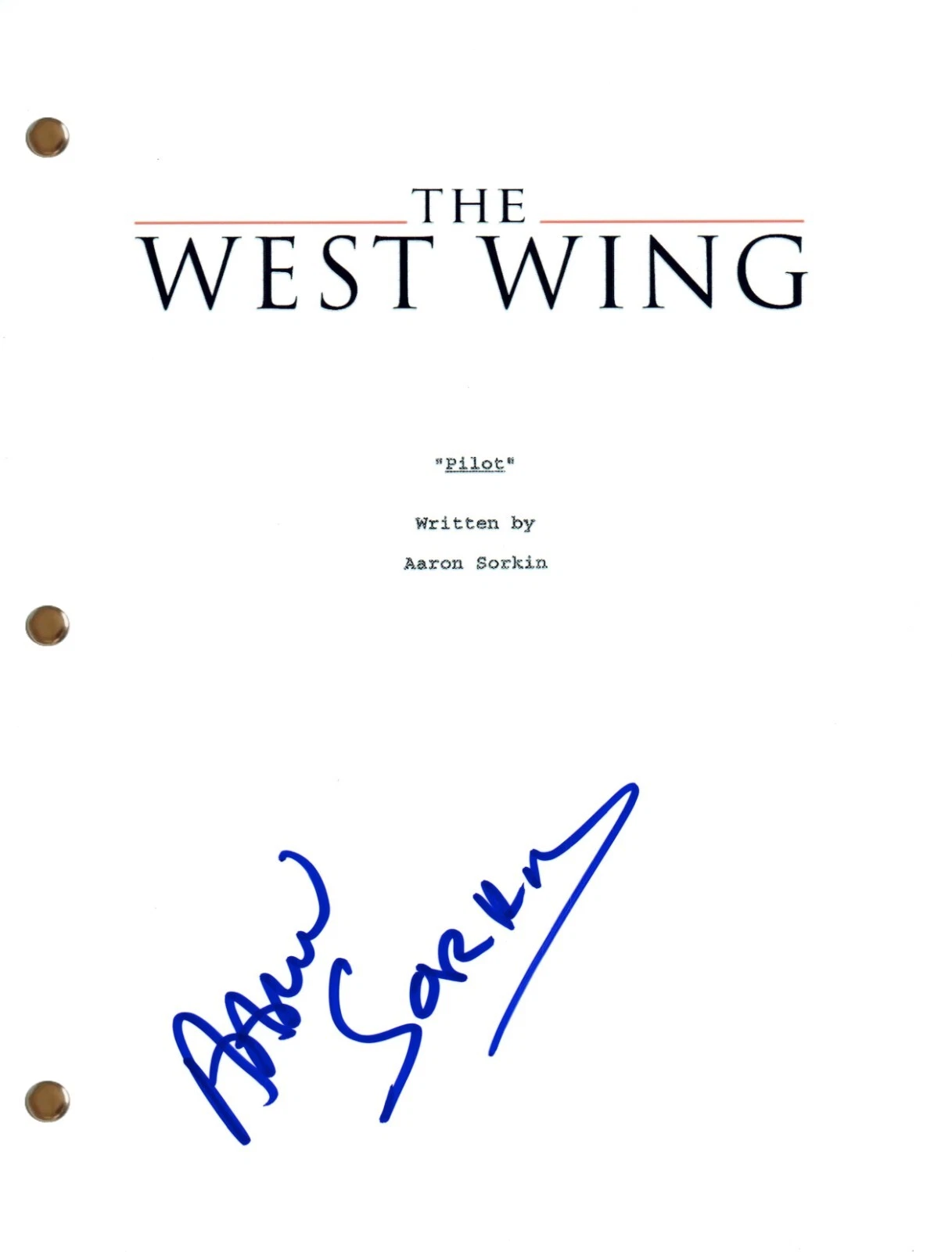 Aaron Sorkin Signed Autograph THE WEST WING Pilot Script Full ...