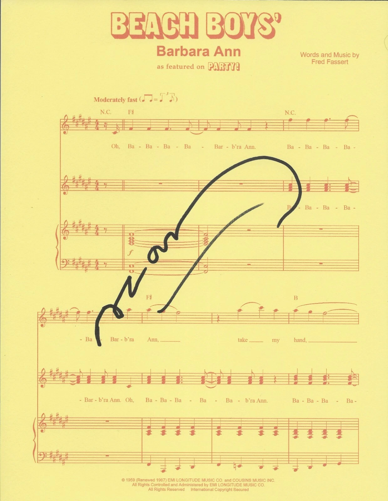 Dean Torrence REAL SIGNED Beach Boys Barbara Ann sheet music #2 COA Jan ...