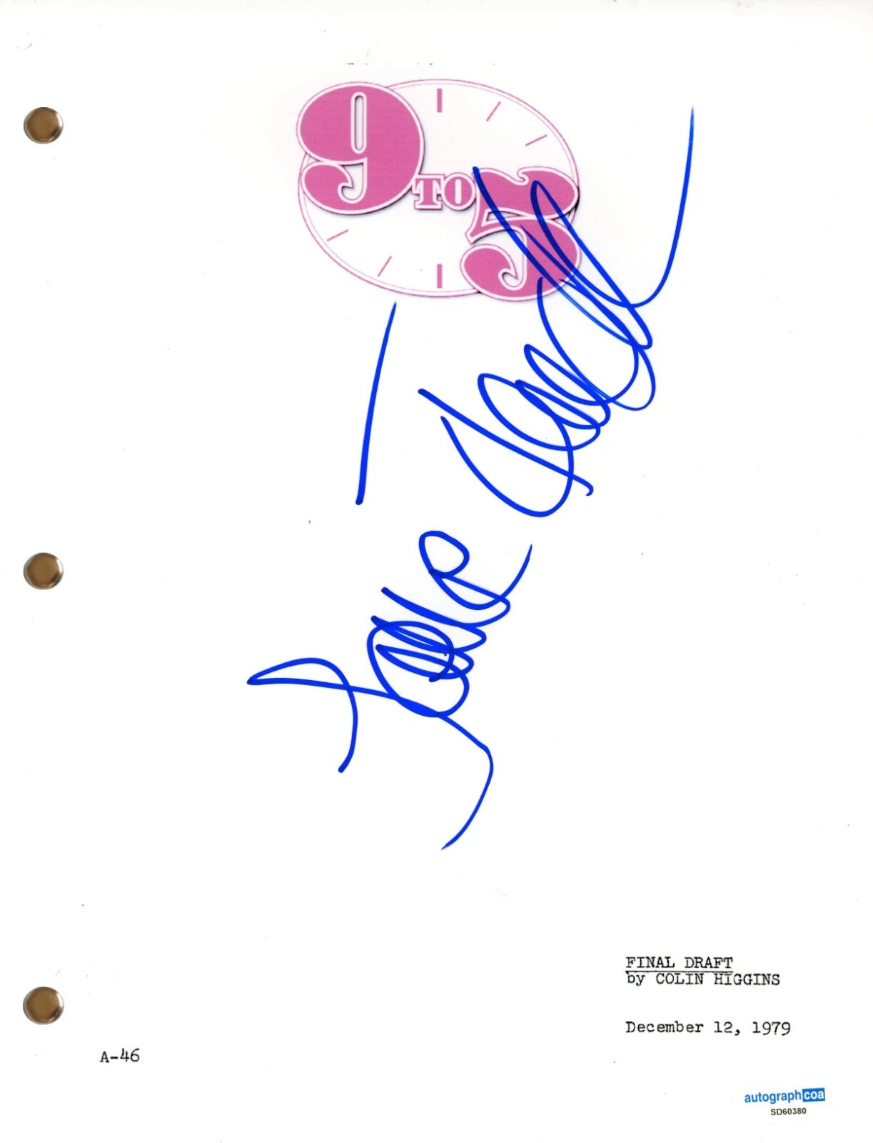 Jane Fonda “9 to 5” Signed Autograph Movie Script Screenplay Dolly ...