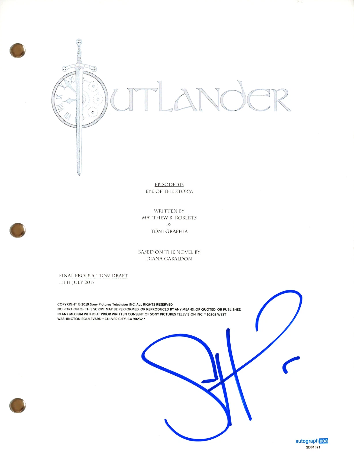 Sam Heughan “Outlander” Signed Autograph Full Episode 313 Script Screenplay ACOA | Autographia
