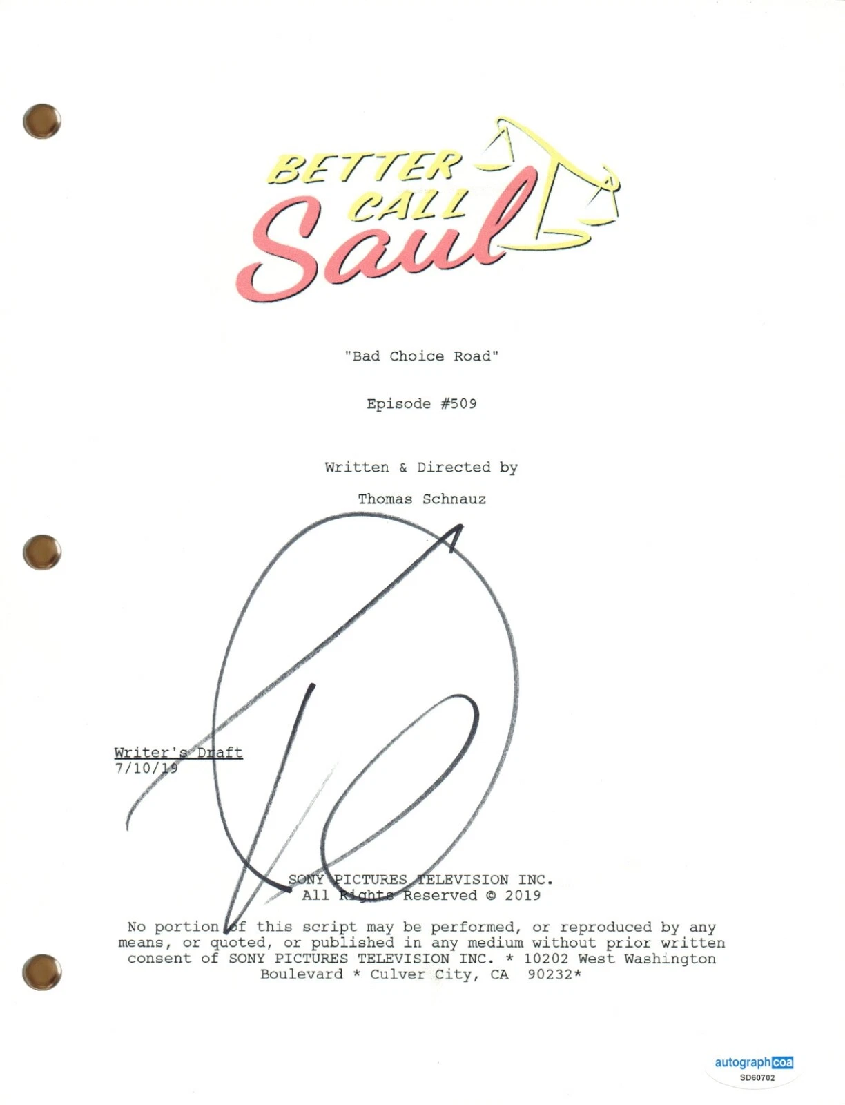 Tony Dalton "Better Call Saul" Signed Autograph Bad Choice Road Full ...