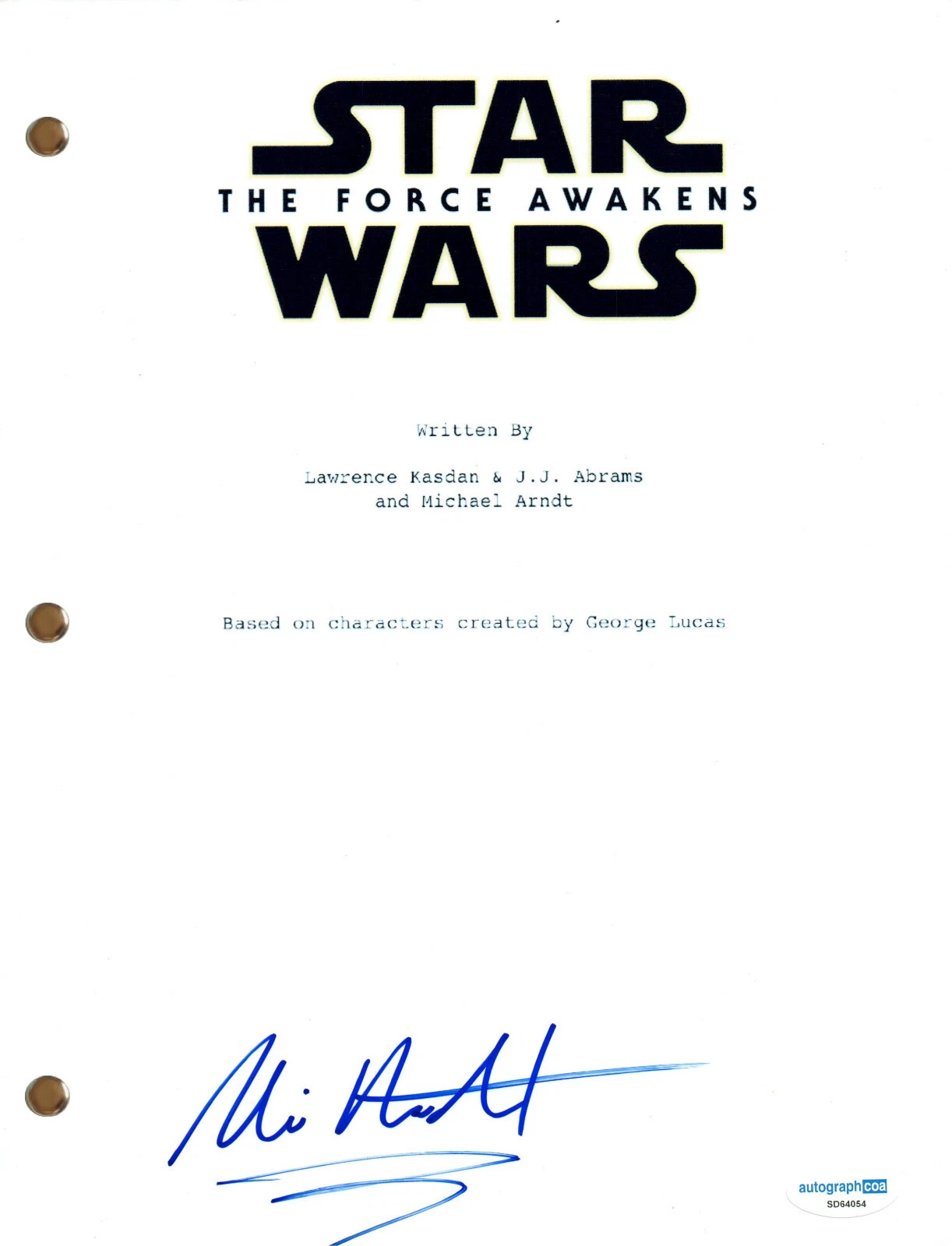 Michael Arndt “Star Wars The Force Awakens” Signed Autograph Movie ...