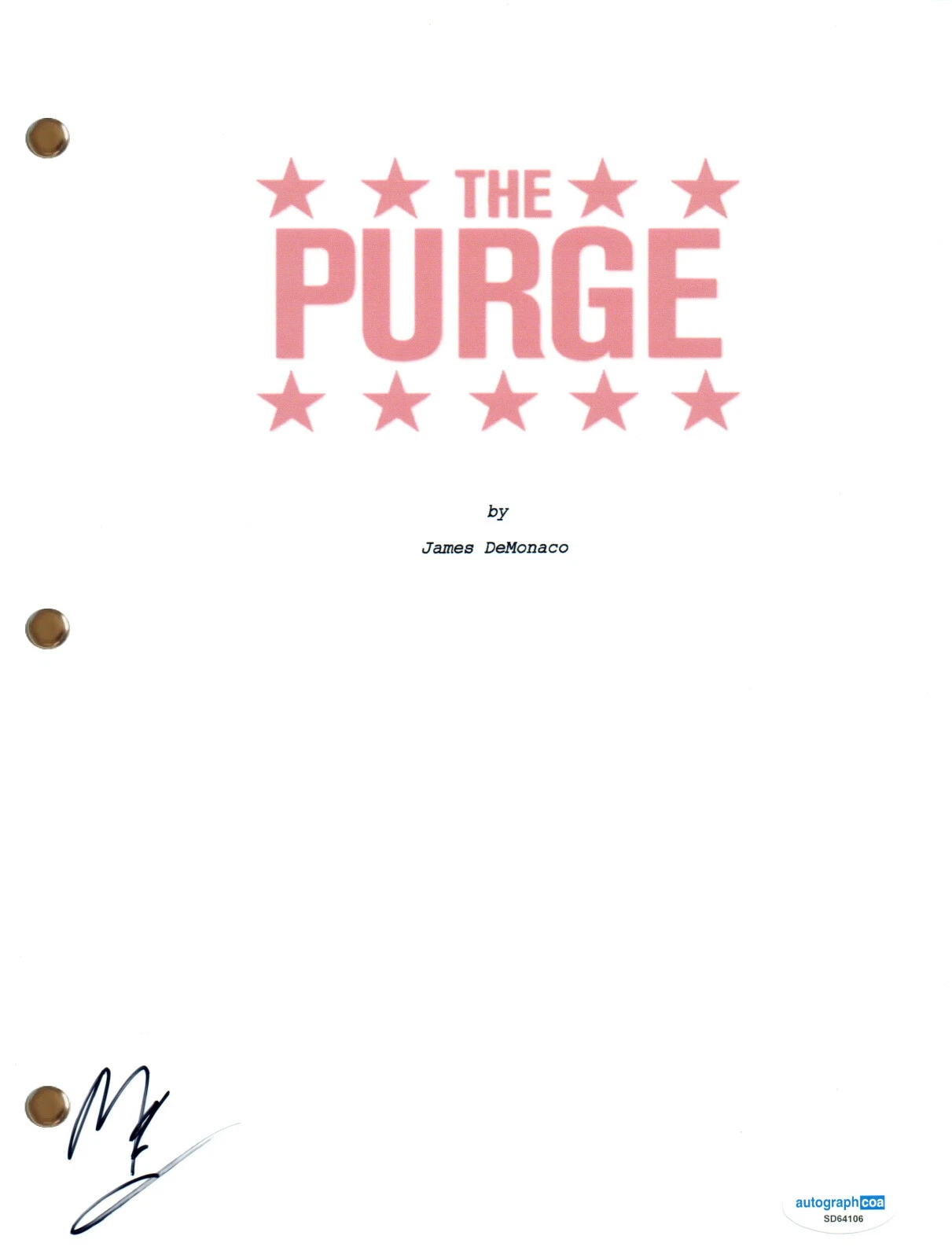 Max Burkholder “The Purge” Signed Autograph Movie Script Screenplay ...