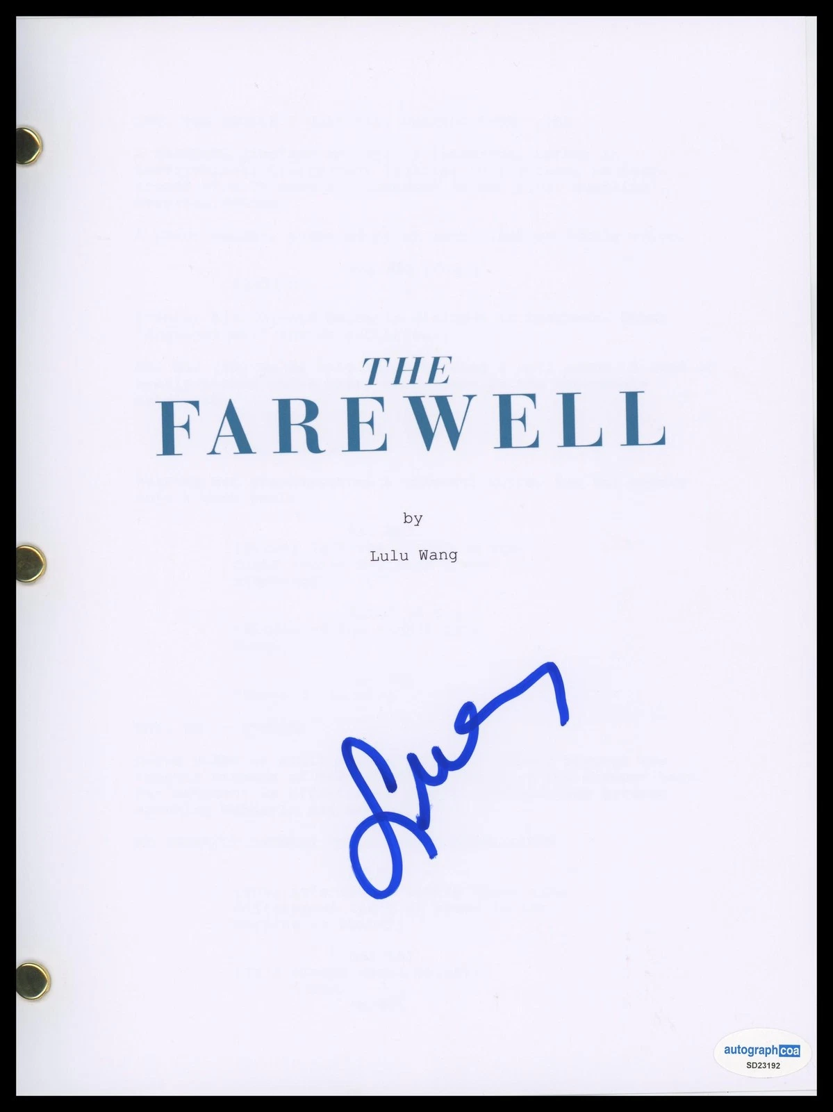 Lulu Wang "The Farewell" Director AUTOGRAPH Signed Full Script ...