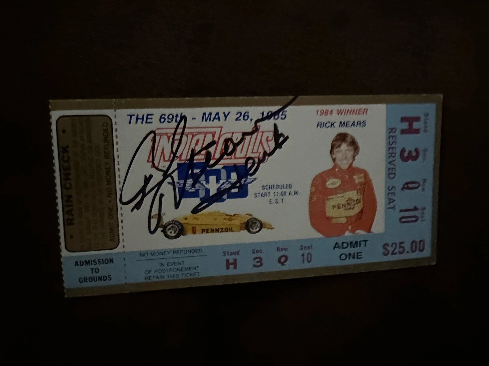 1985 Indy 500 Rick Mears Signed Ticket Stub (1984 Indy Race Winner ...