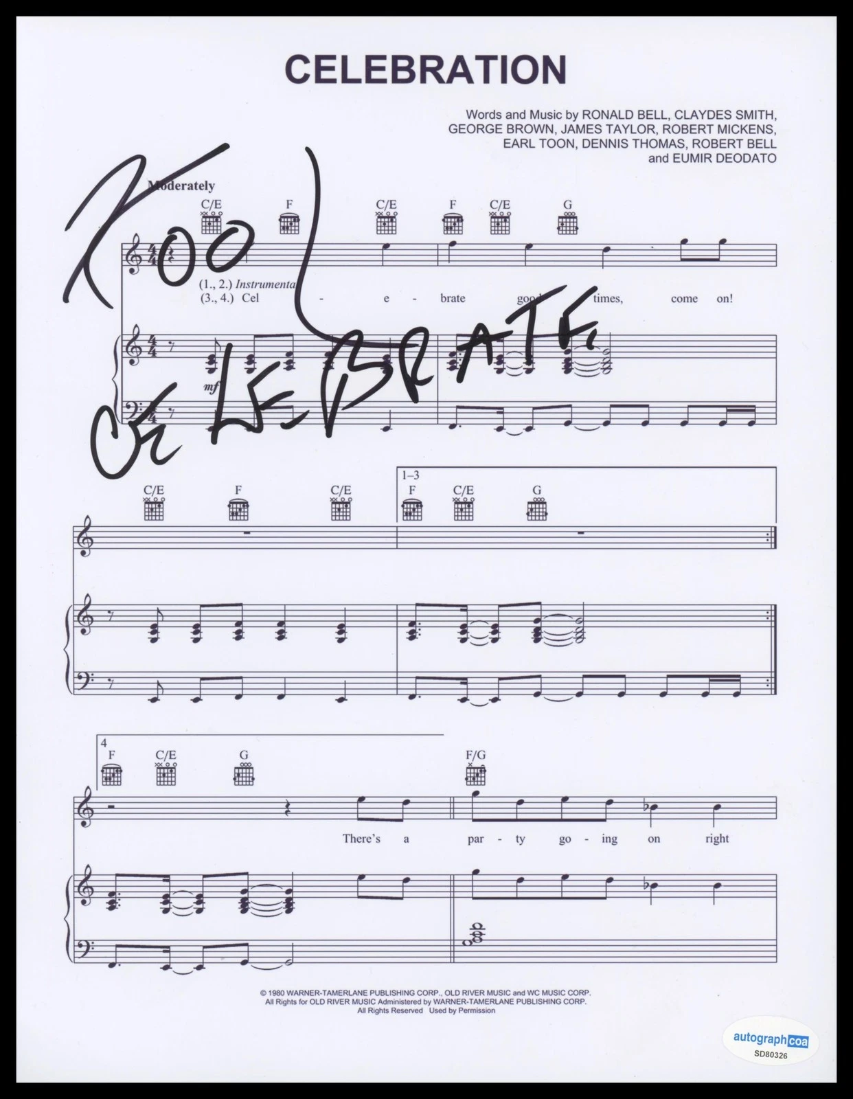 Robert 'Kool' Bell "Kool & The Gang" AUTOGRAPH Signed 'Celebration ...