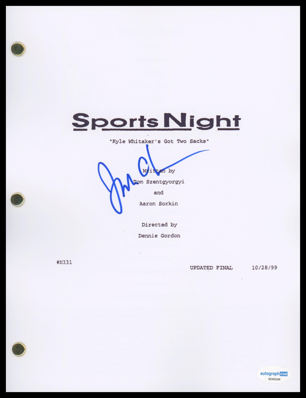 Josh Charles "Sports Night" AUTOGRAPH Signed 'Dan Rydell' Episode ...