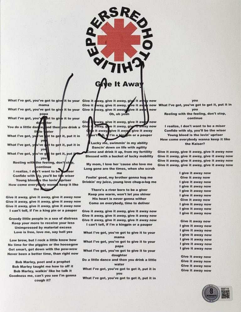 Chad Smith Signed Autographed Red Hot Chili Peppers Give It Away Lyric ...