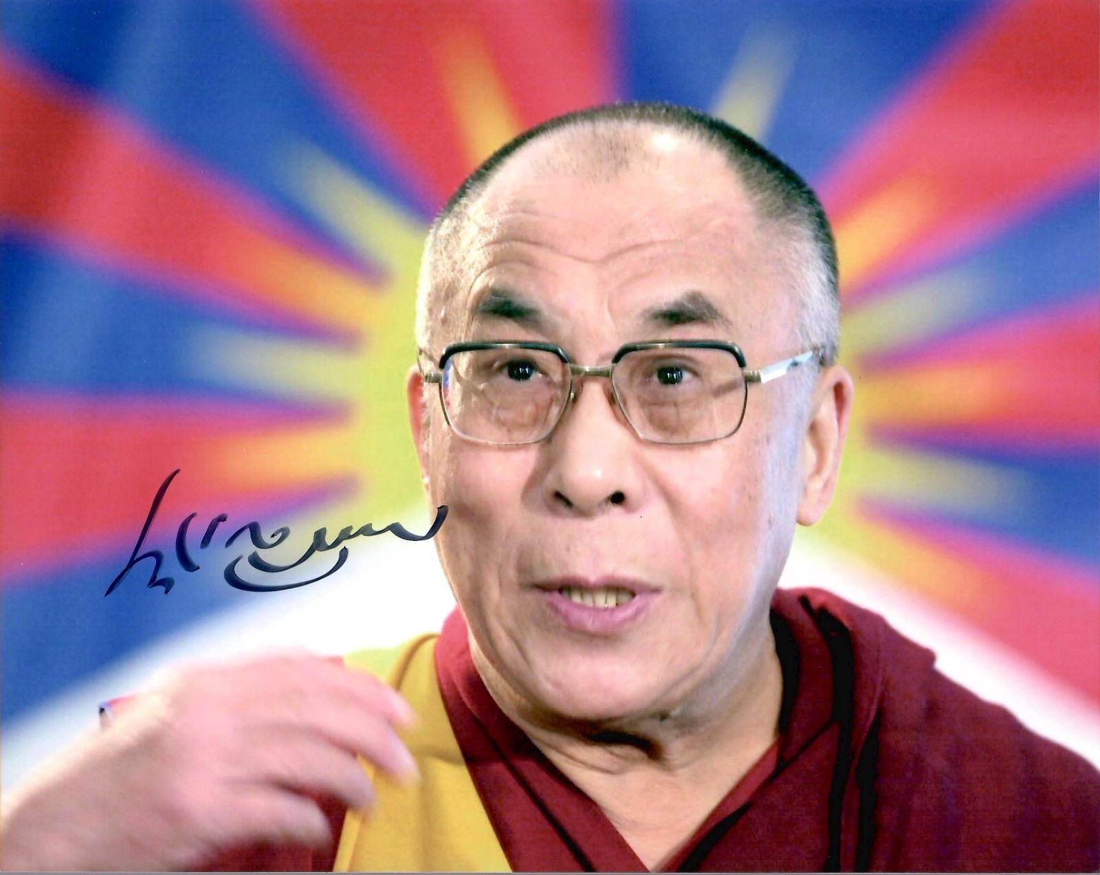 DALAI LAMA HAND SIGNED 8x10 COLOR PHOTO INCREDIBLE+RARE POSE JSA LETTER ...