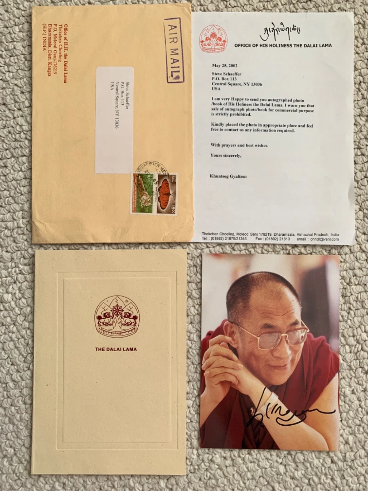 DALAI LAMA HAND SIGNED 5x7 COLOR PHOTO JSA LETTER+ORIGINAL ENVELOPE ...