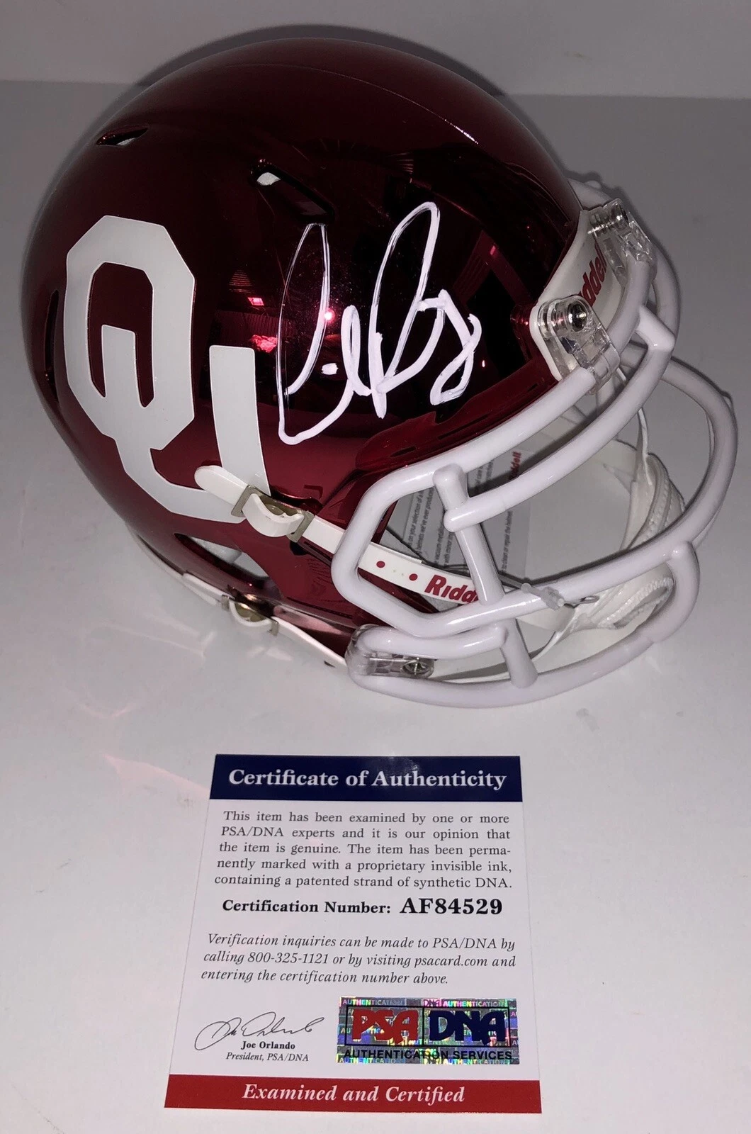 Lincoln Riley Signed Oklahoma Sooners Chrome Mini Helmet Bring The Wood ...