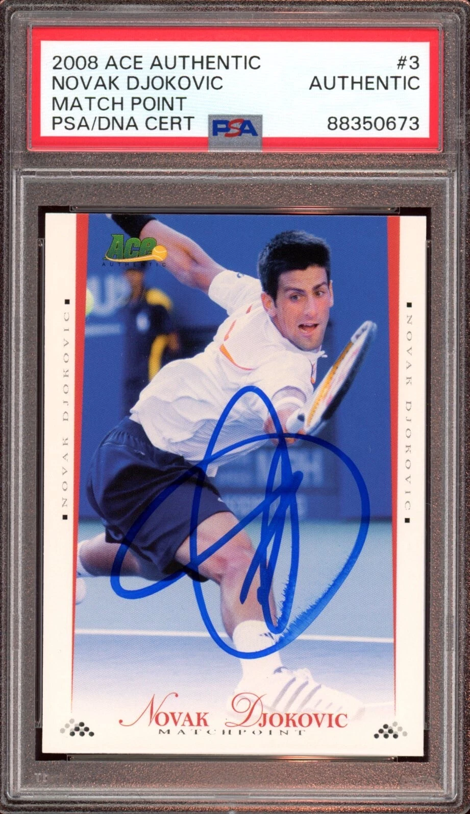 2008 Ace Authentic #3 Novak Djokovic Signed Match Point Card Auto Psa ...