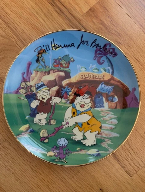 HANNA-BARBERA HAND SIGNED 1994 FLINTSTONES PLATE FRED+BARNEY GOLFING ...