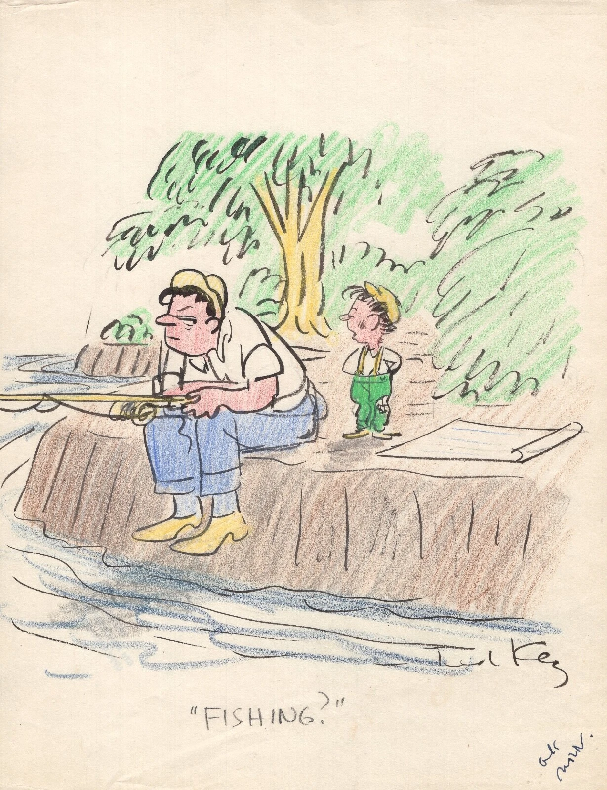 TED KEY HAND SIGNED ORIGINAL 1950's COLOR ARTWORK RARE HAZEL CARTOONIST ...