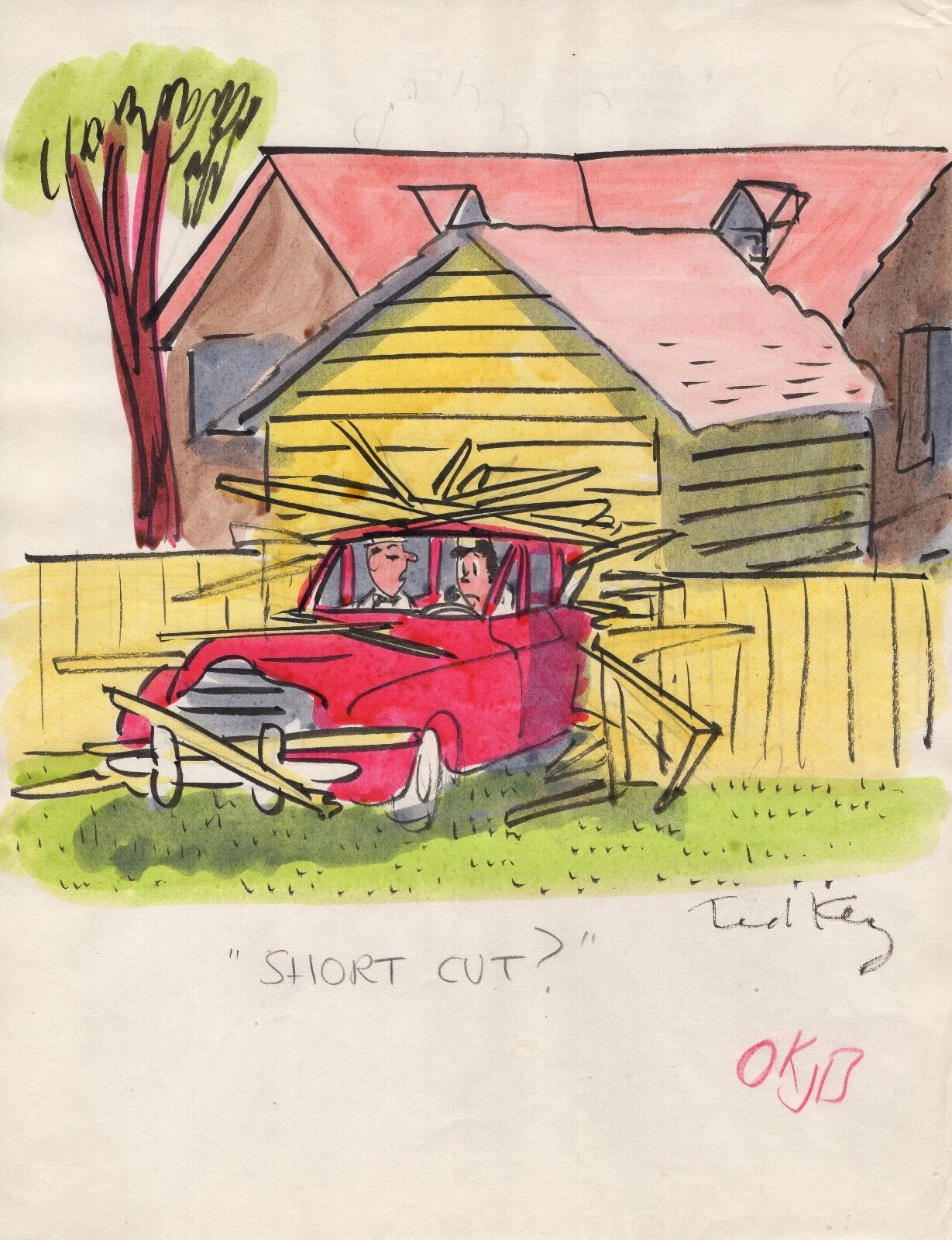 TED KEY HAND SIGNED ORIGINAL COLOR 1950's ARTWORK RARE HAZEL CARTOONIST ...