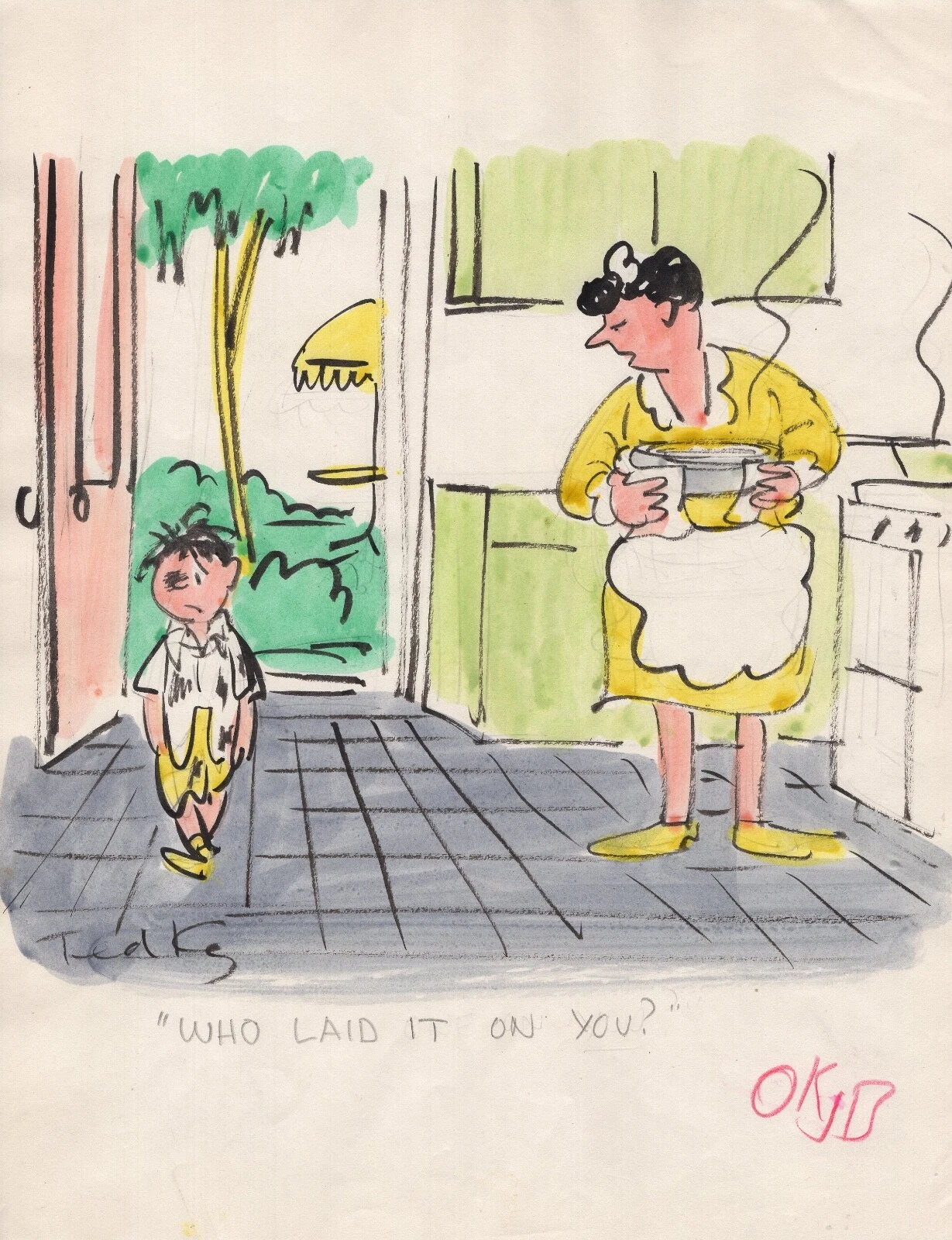 TED KEY SIGNED ORIGINAL COLOR 1950's HAZEL ARTWORK+COA KID WITH BLACK ...