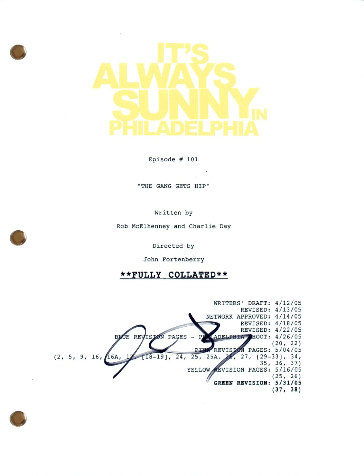 Charlie Day Signed Autograph It's Always Sunny in Philadelphia Pilot ...