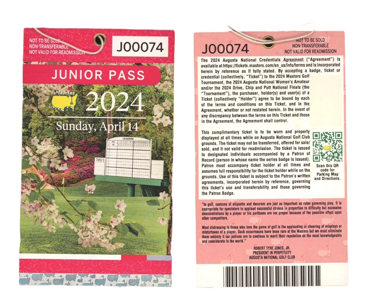 2024 Augusta Masters Ticket Stub Pass Scottie Scheffler 2nd Masters Win ...