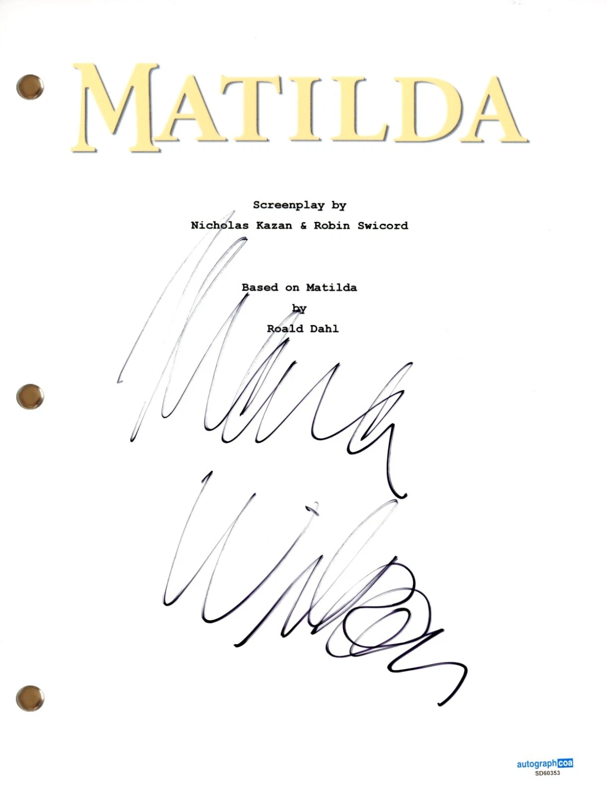 Mara Wilson “Matilda” Signed Autograph Movie Script Full Screenplay ...