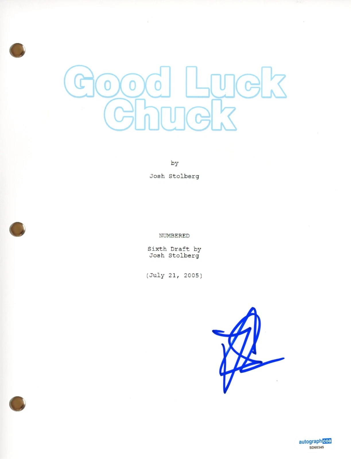 Dane Cook “Good Luck Chuck” Signed Autograph Movie Script Full ...