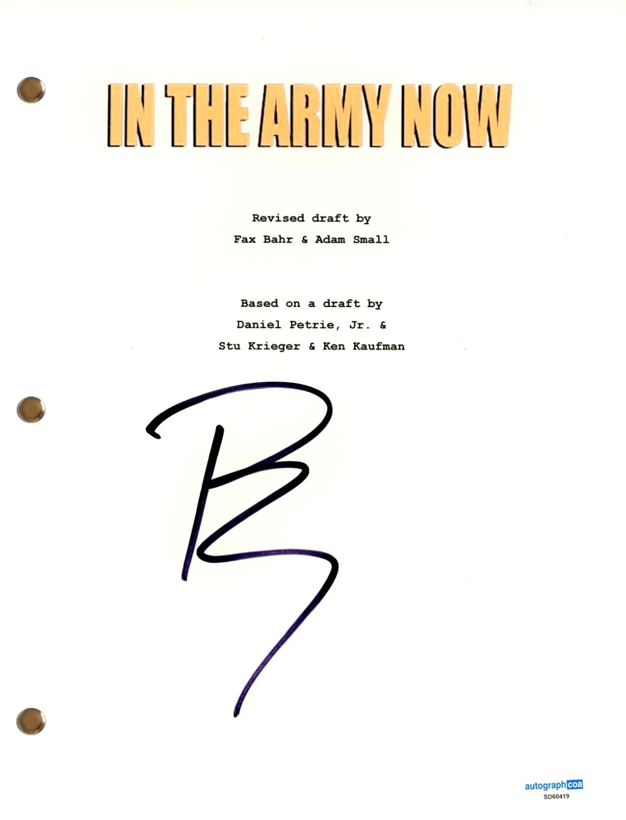 Pauly Shore “In the Army Now” Signed Autograph Movie Script Screenplay ...