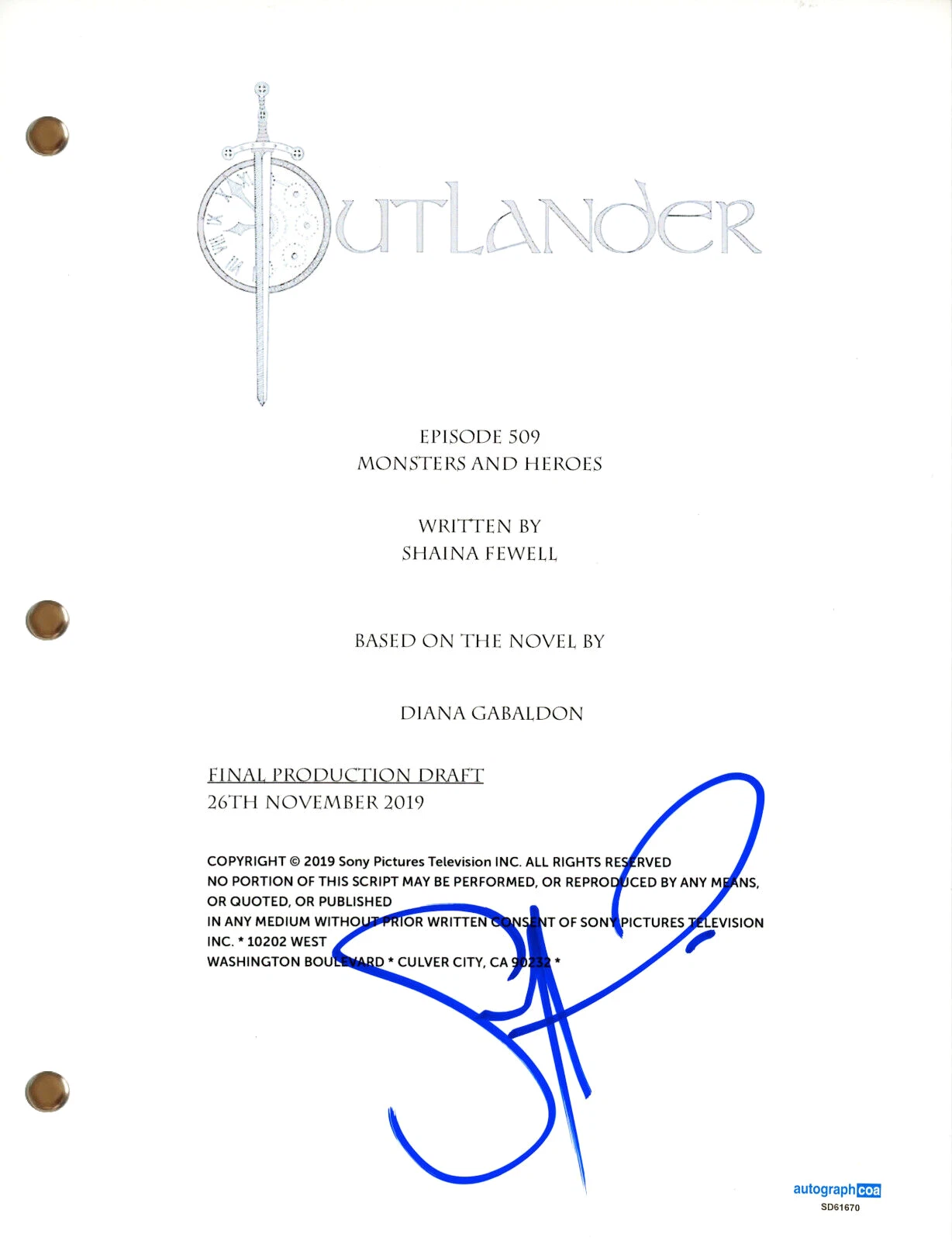 Sam Heughan “Outlander" Signed Autograph Monsters and Heroes Eposide ...