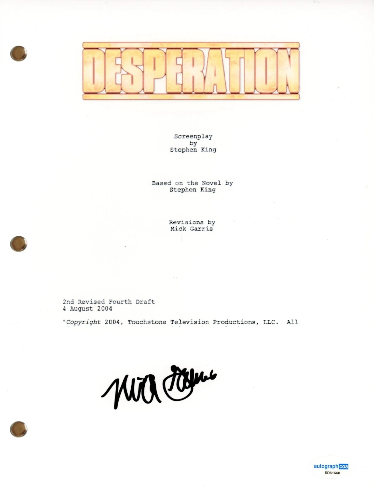 Mick Garris "Stephen King's Desperation" Signed Full Movie Script ...
