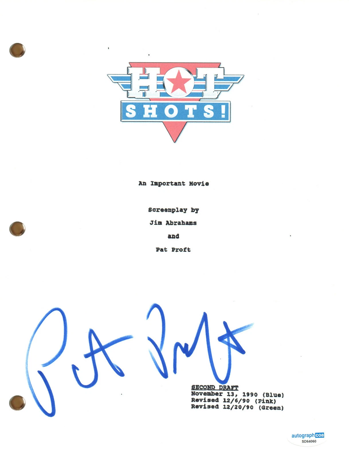 Pat Proft “Hot Shots!” Signed Autograph Movie Script Full Screenplay ...