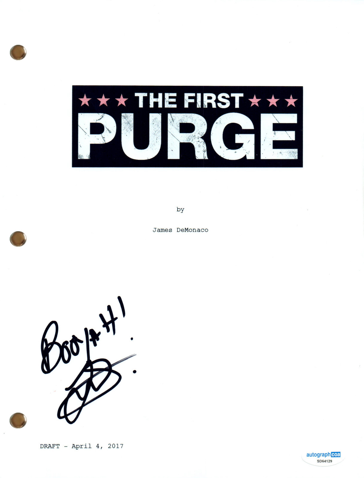 Joivan Wade The First Purge Signed Autograph Movie Script Screenplay ...