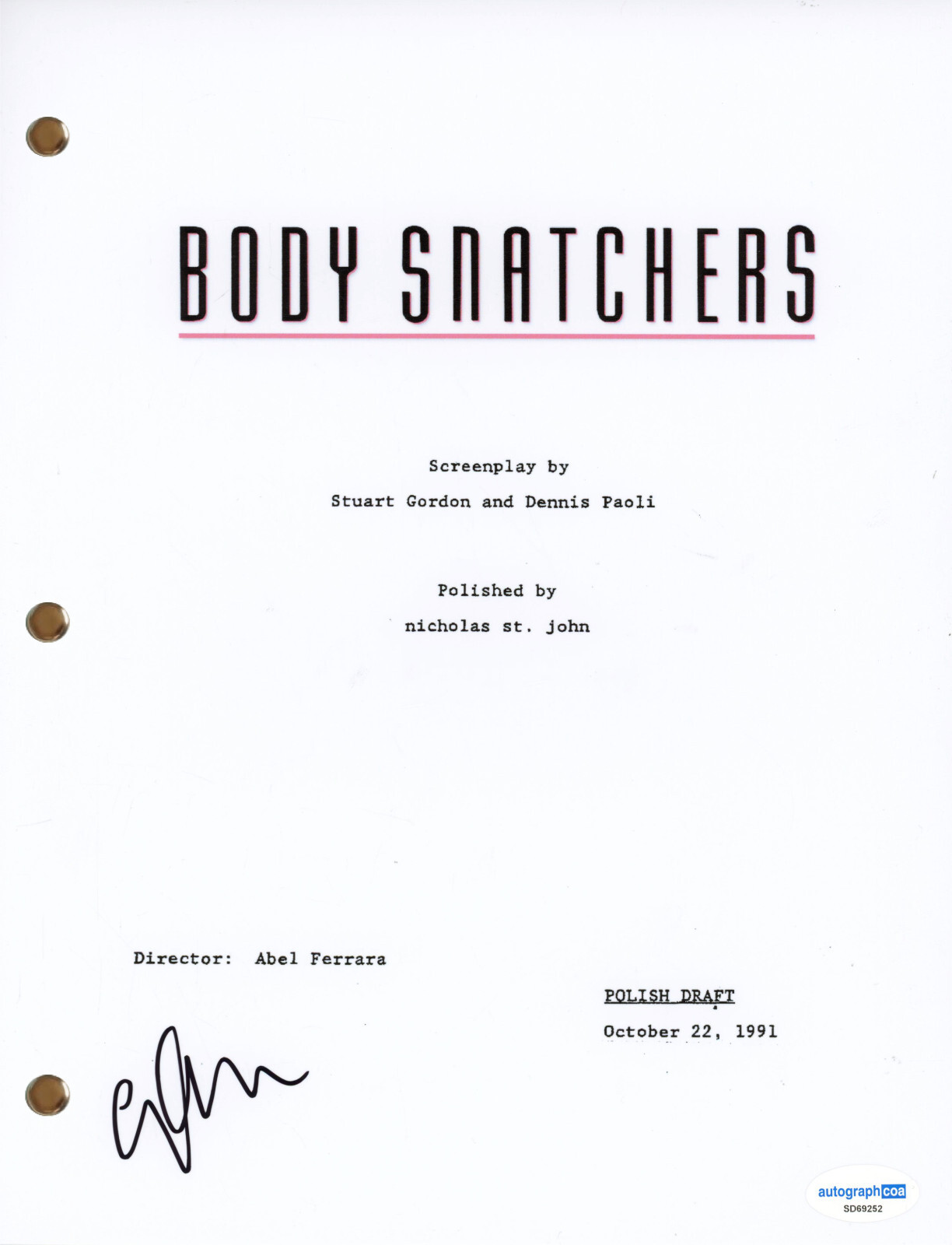 Gabrielle Anwar “Body Snatchers” Signed Autograph Full Movie Script ...