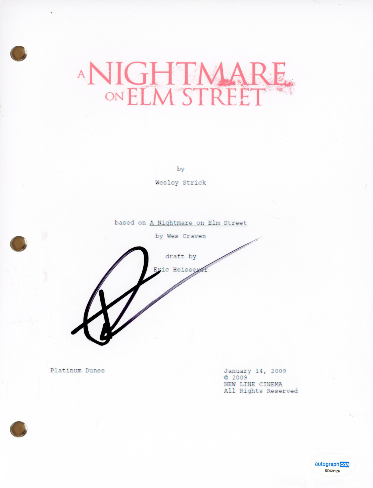 Thomas Dekker "A Nightmare On Elm Street" Signed Script Screenplay ...