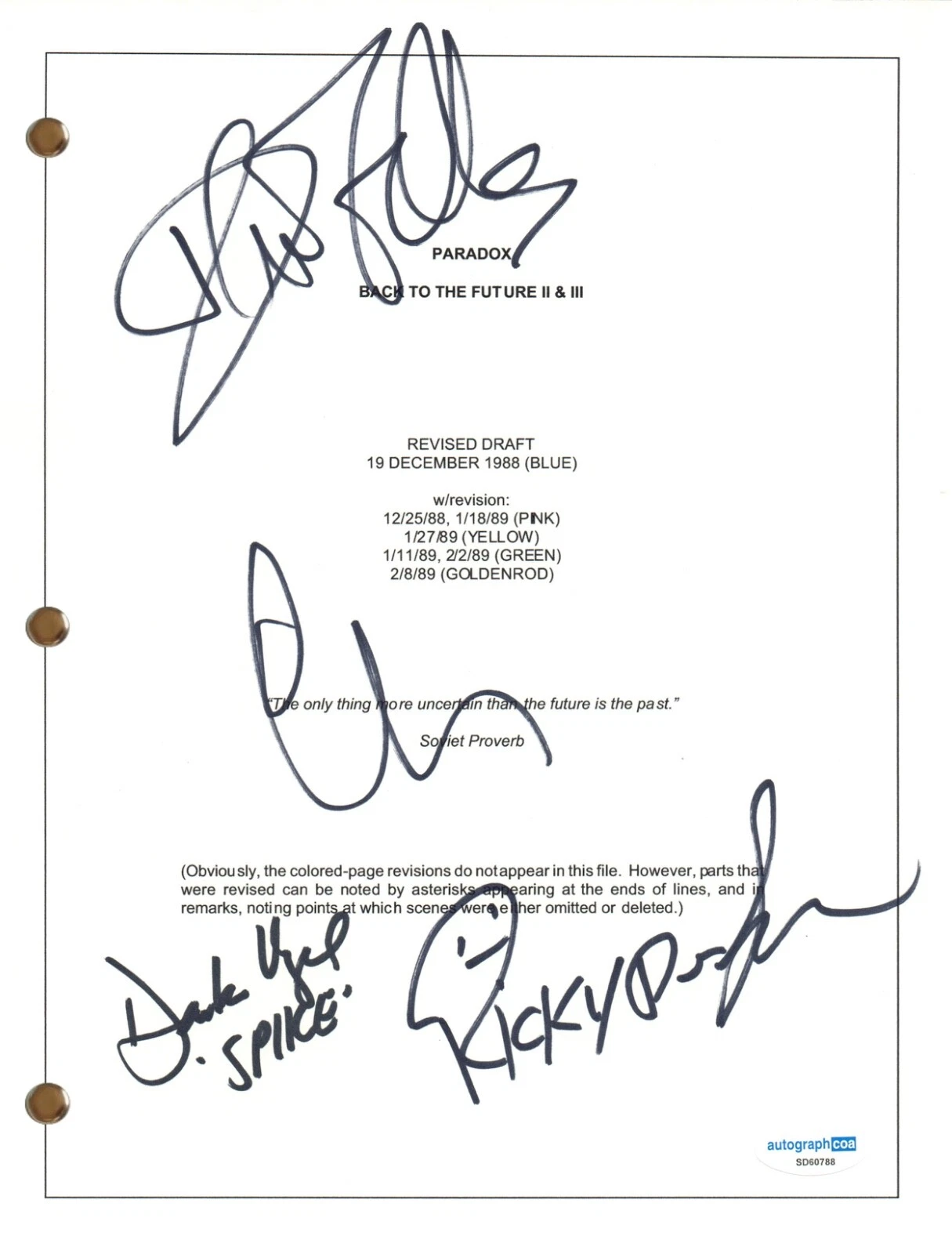 Back to the Future Part II Cast Signed Autograph Movie Script ...