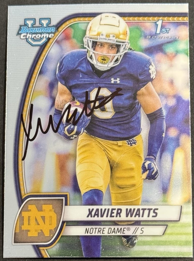 Xavier Watts Signed Notre Dame 2024 Bowman Chrome U Rookie Card BAS ...