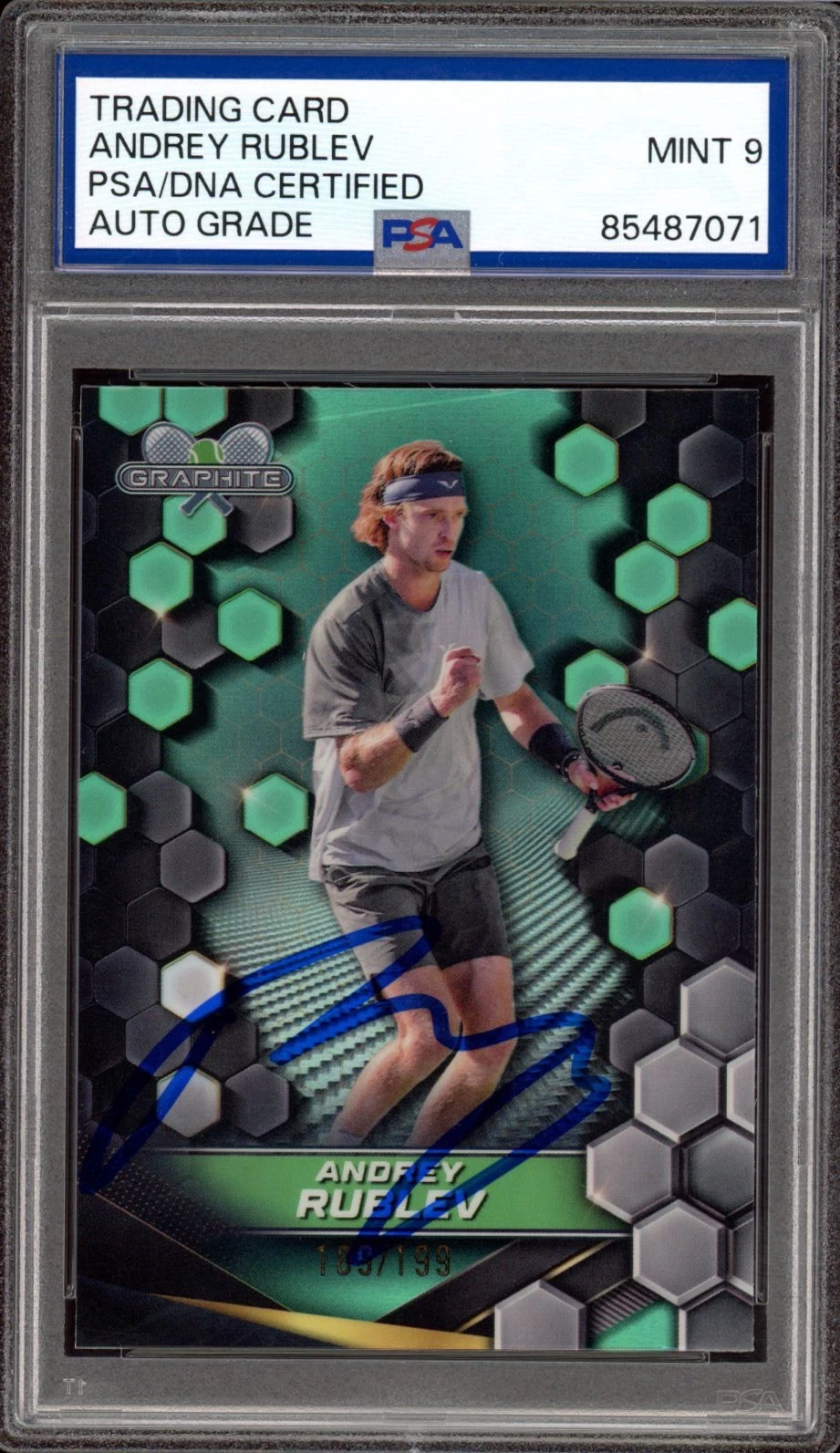 2024 Topps Graphite Tennis #7 Andrey Rublev Aqua Rookie /199 PSA MINT 9 AUTO RC | Autographia