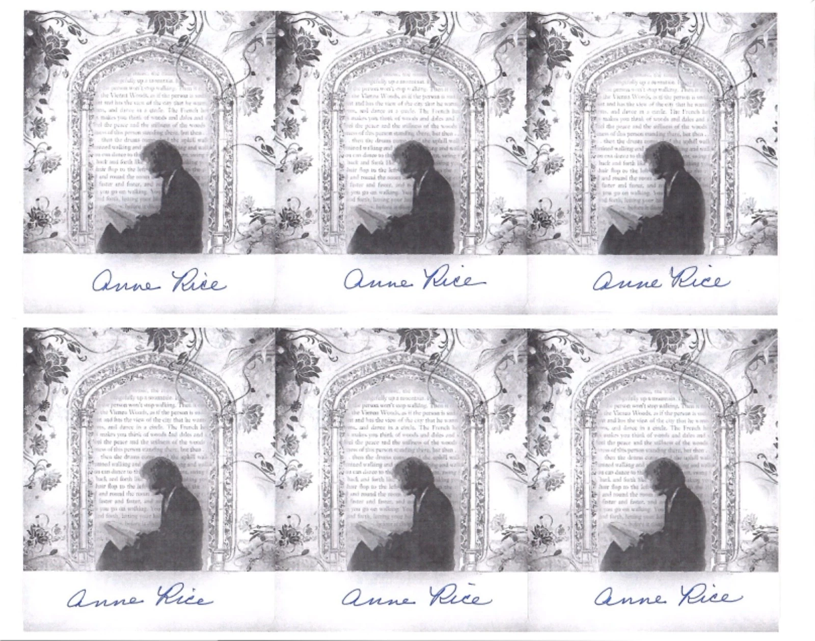 ANNE RICE SHEET OF 6 HAND SIGNED BOOKPLATES+COA INTERVIEW WITH VAMPIRE ...