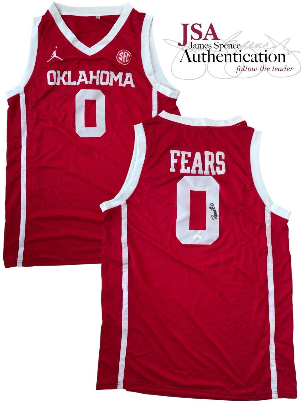 Jeremiah Fears Signed Oklahoma Sooners #0 Jersey JSA AUTO Boomer OU ...