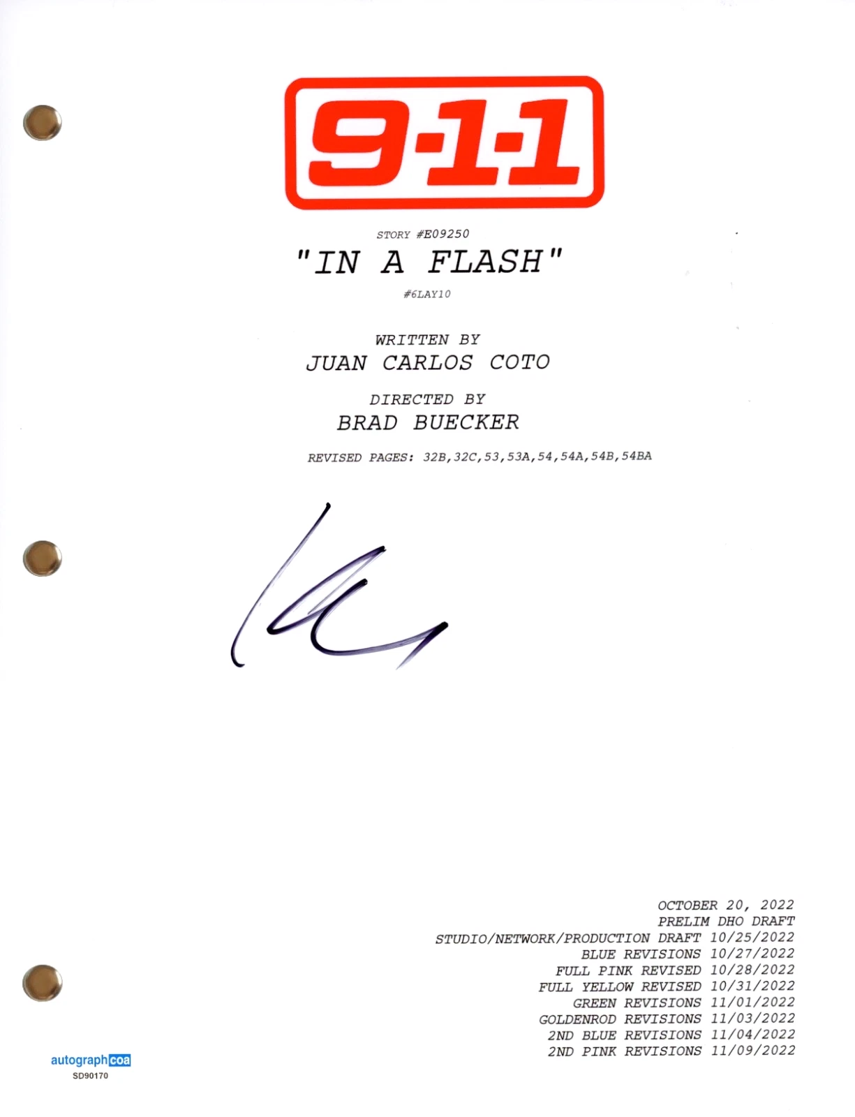 Kenneth Choi "9-1-1" Signed Autograph Full Episode Script TV Screenplay ...