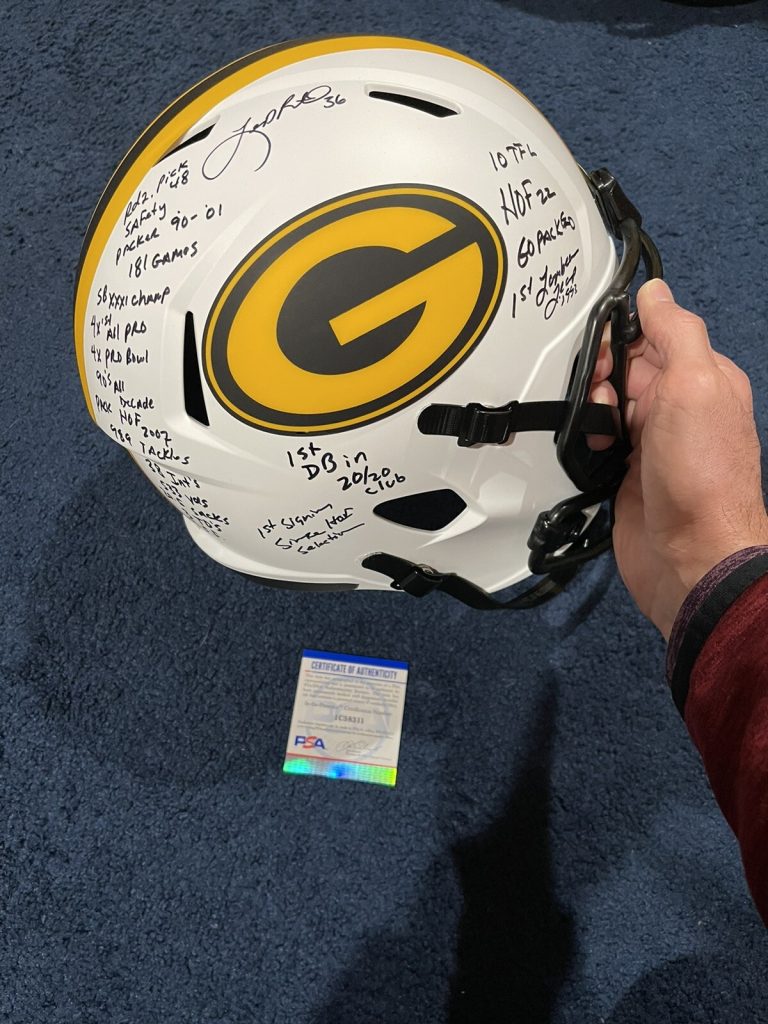 Leroy Butler SIGNED Packers Lunar F/S STAT HELMET 21 INSCRIPTIONS PSA W ...